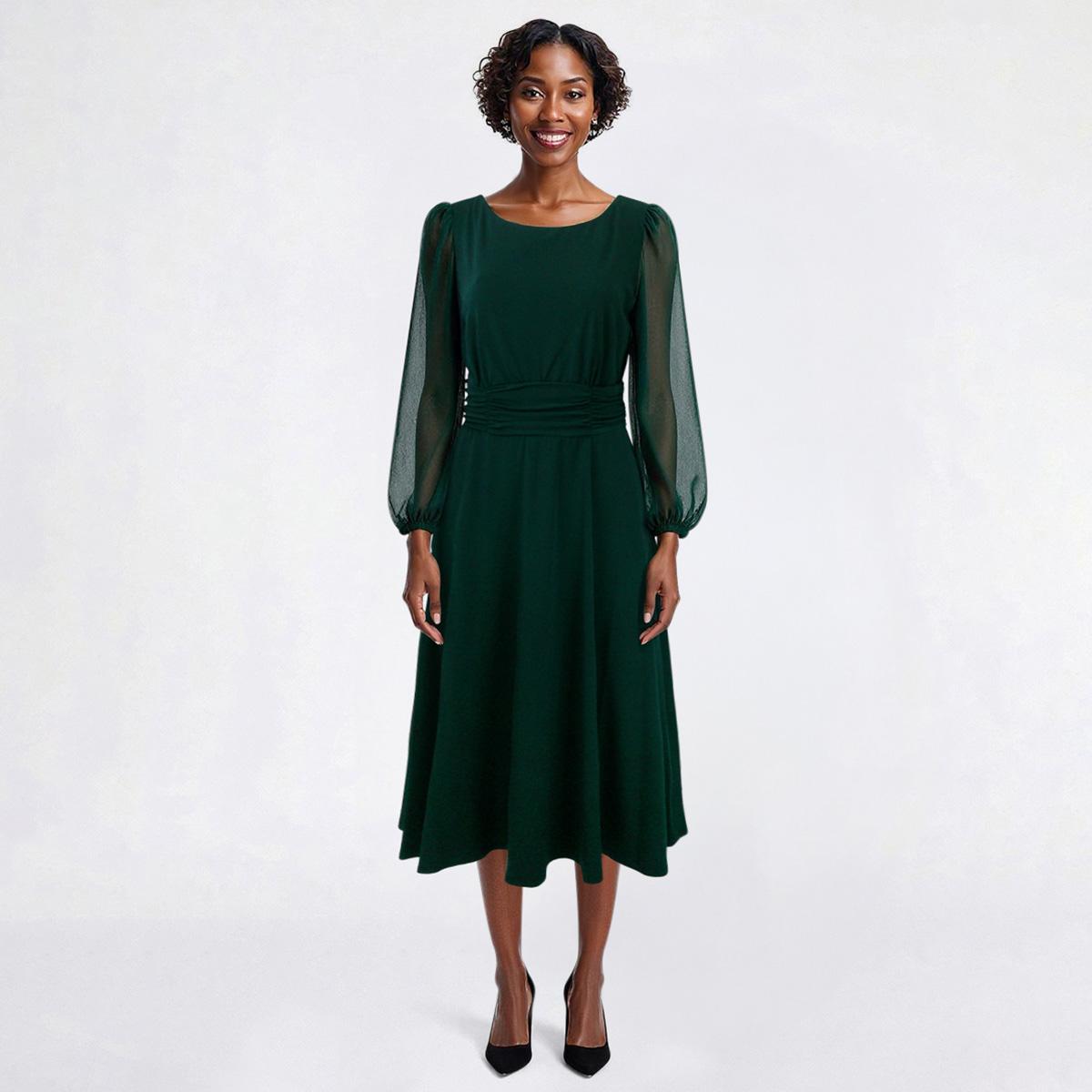 Click here for Womens Connected Apparel Ruched Waist Fit & Flare... prices